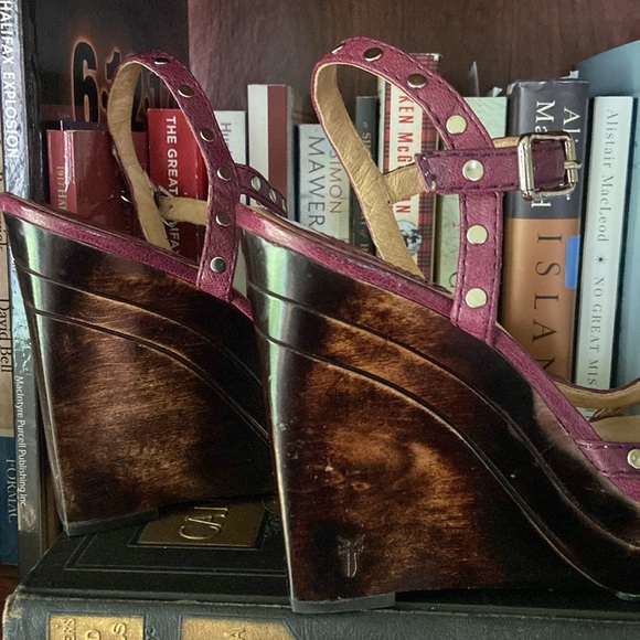 Frye | Shoes | Frye Briget Studded Purple Leather Wood Platform Wedge ...